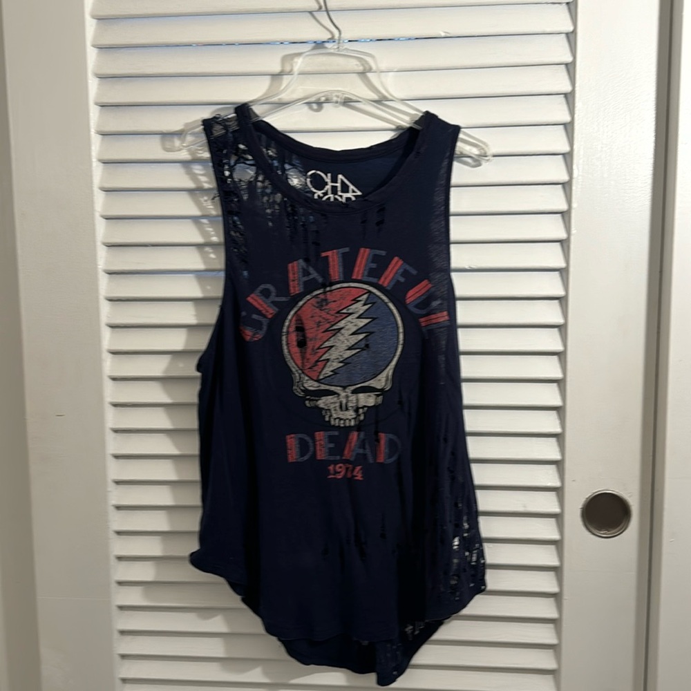 Chaser Distressed Grateful Dead Racerback Tank Top - … - Gem